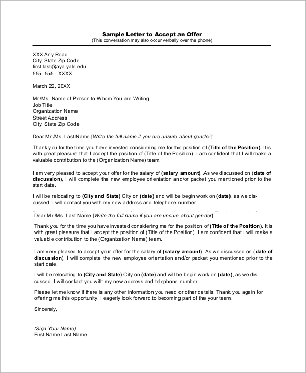FREE 9 Sample Job Offer Acceptance Letter Templates In MS Word PDF Google Docs Pages MS 