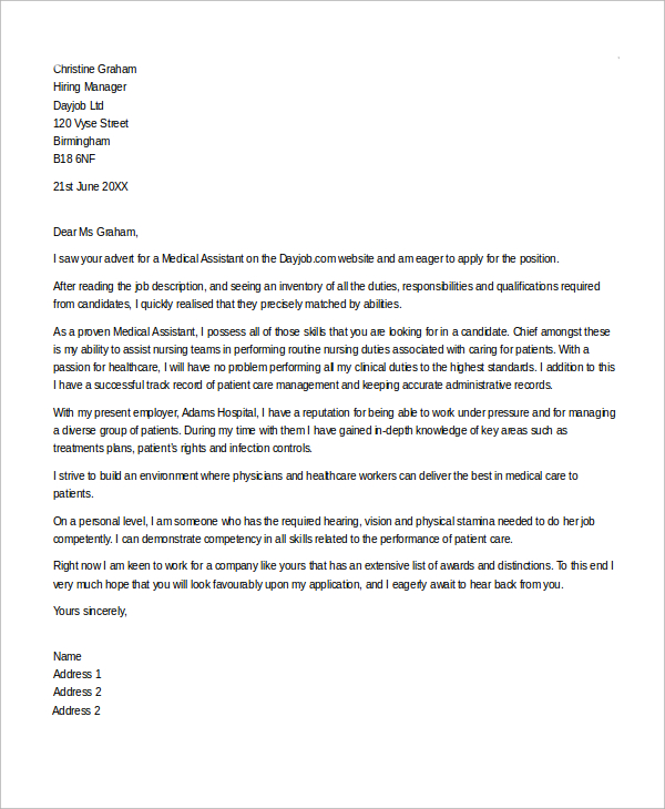 FREE 7 Sample Medical Assistant Cover Letter Templates In MS Word PDF