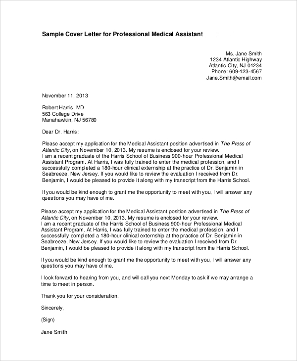 FREE 7 Sample Medical Assistant Cover Letter Templates In MS Word PDF