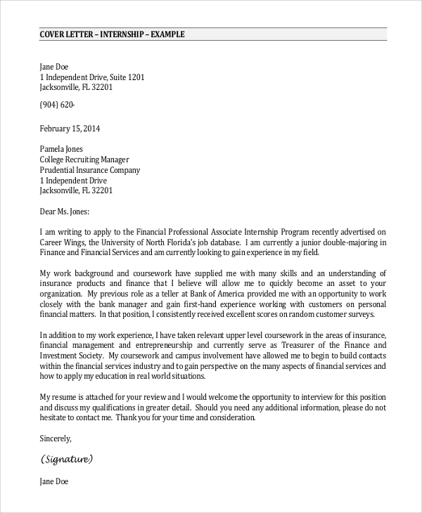 FREE 12 Sample Cover Letter For Internship In MS Word PDF