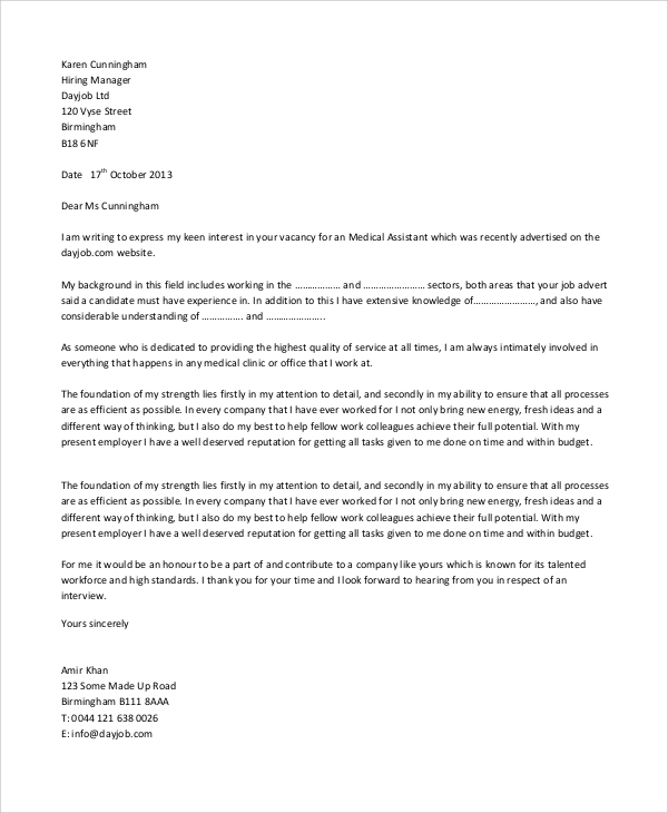 FREE 7 Sample Medical Assistant Cover Letter Templates In MS Word PDF