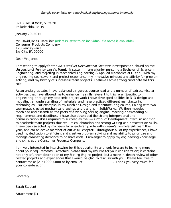 FREE 12 Sample Cover Letter For Internship In MS Word PDF