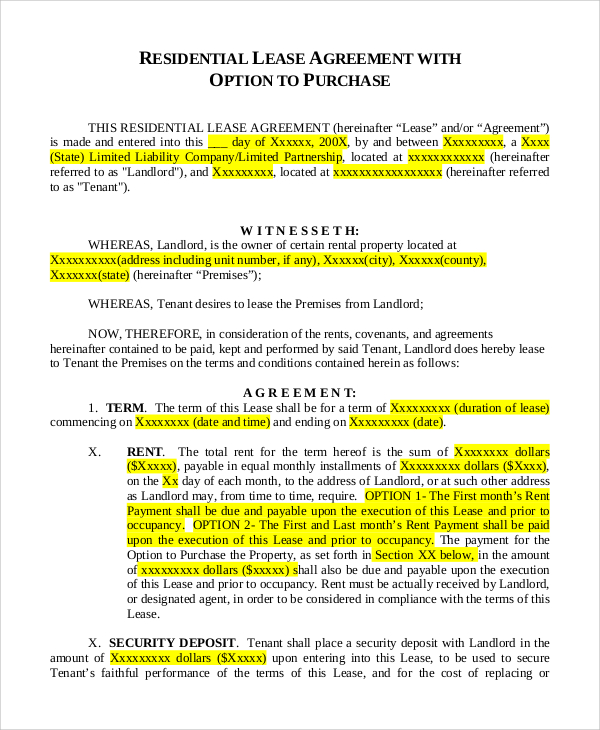 FREE 10 Sample Lease Purchase Agreement Templates In PDF MS Word 