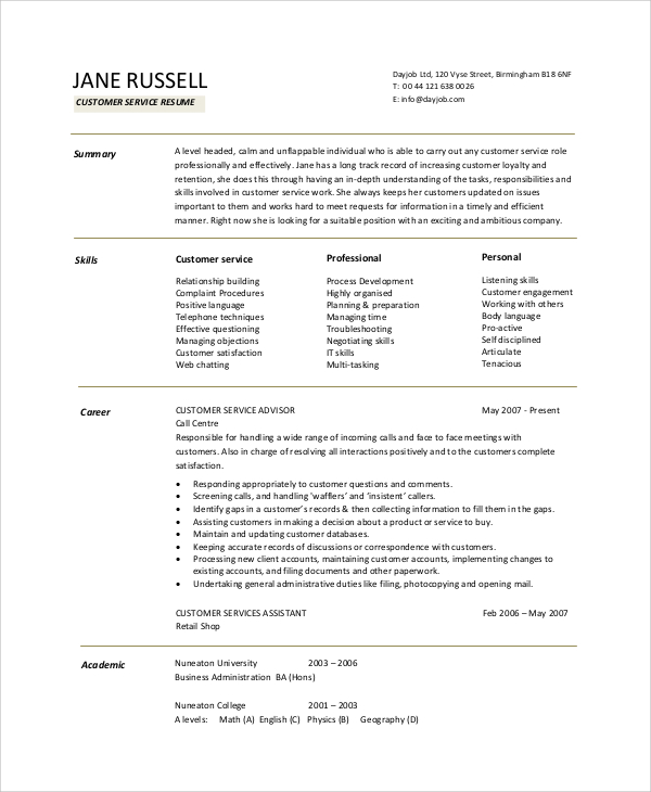 ESL Groups Incoming Student Resources Customers Service Resume 