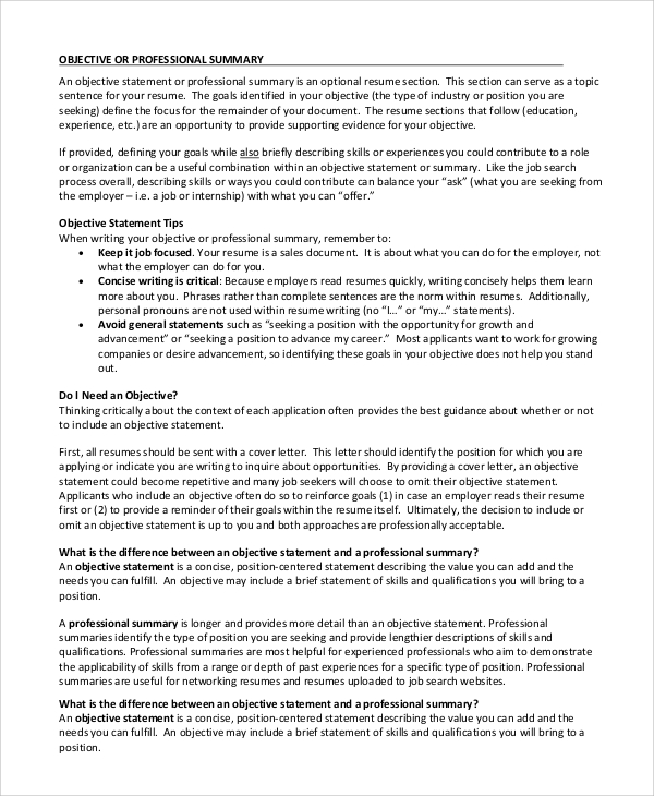 FREE 9 Resume Objective Samples In PDF MS Word
