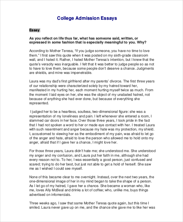 Example Of College Essay Format