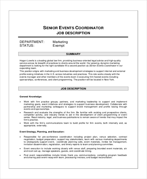 FREE 10 Sample Event Coordinator Job Description Templates In PDF