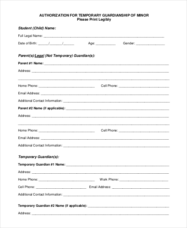 FREE 10 Sample Temporary Guardianship Forms In PDF