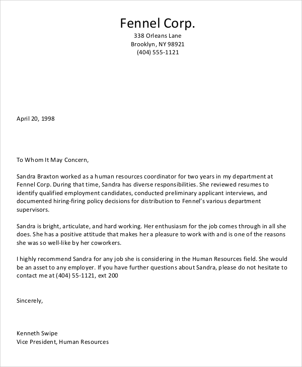 Professional Letter Of Recommendation For Employment Pdf Database 