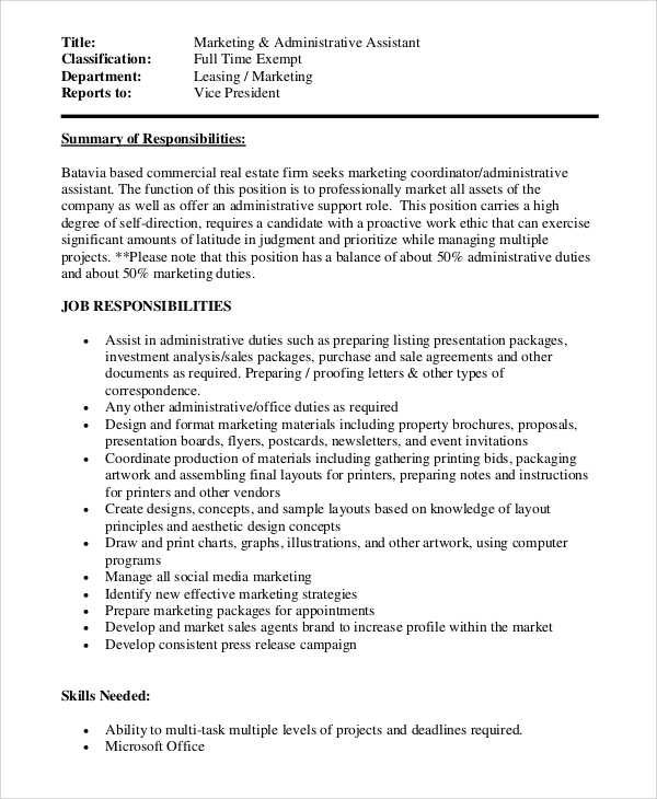 FREE 14 Sample Marketing Assistant Job Descriptions In PDF MS Word