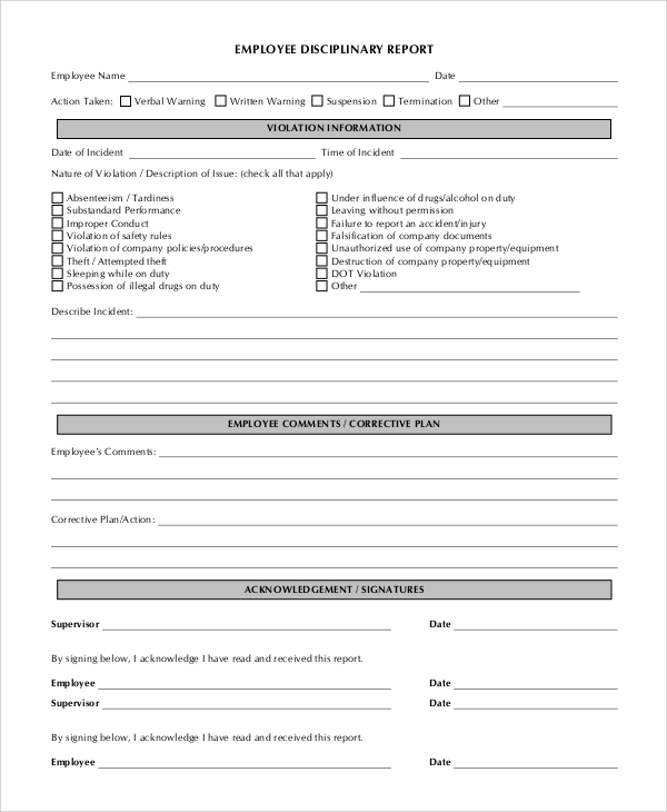Employee Discipline Printable Disciplinary Action Form Printable 