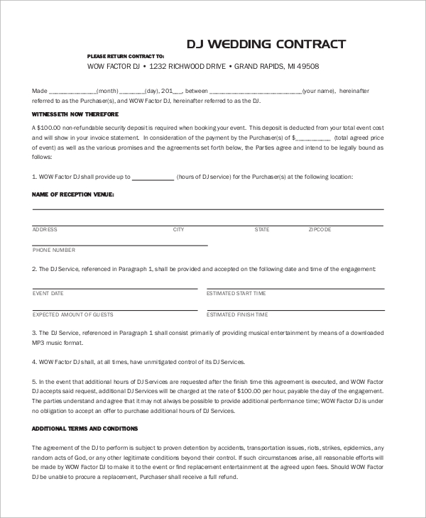 Free Printable Dj Contract Template Printable Word Searches
