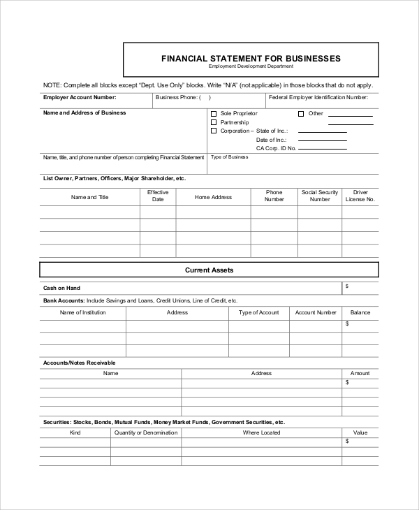 FREE 10 Sample Financial Statement Forms In PDF MS Word