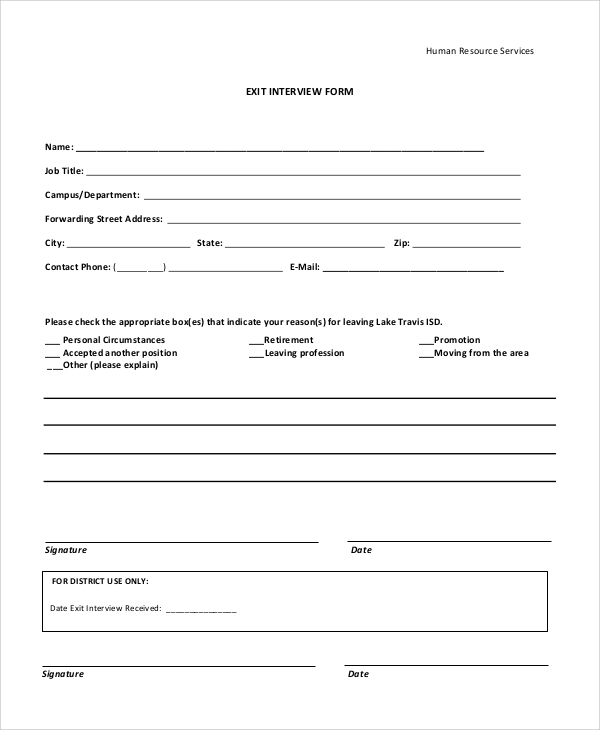 FREE 11 Sample Exit Interview Forms In PDF MS Word