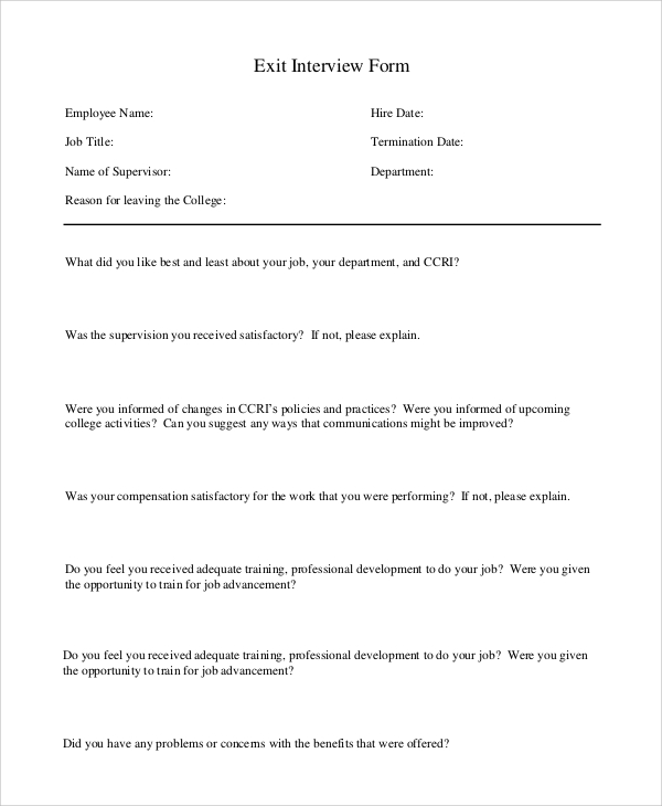 FREE 11 Sample Exit Interview Forms In PDF MS Word