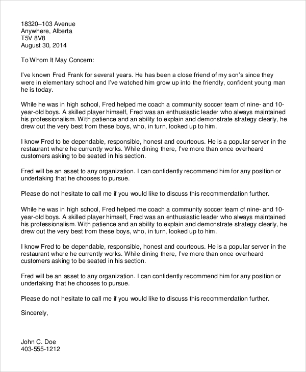 FREE 5 Sample Character Letter Of Recommendation In PDF MS Word