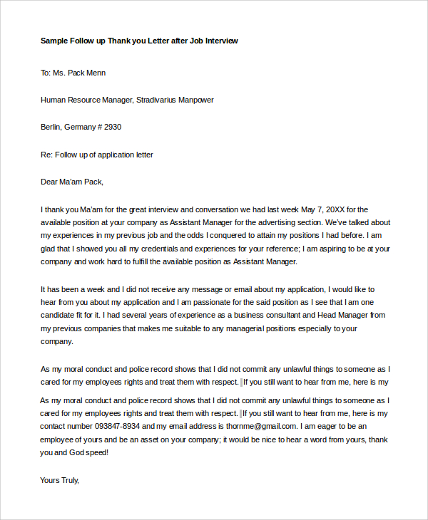 FREE 6 Sample Thank You Letter After An Interview In PDF MS Word