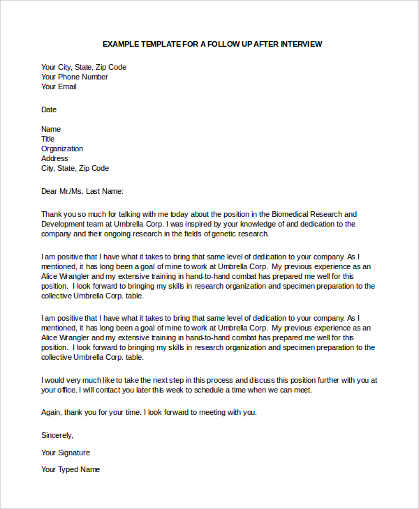 Sample Thank You Letter After Interview 8 Examples In PDF Word