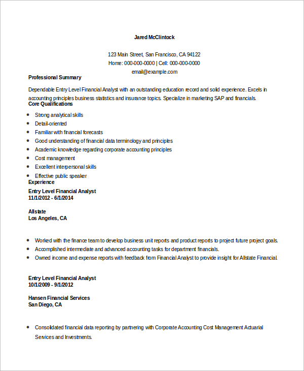 FREE 10 Entry Level Resume Samples In MS Word PDF
