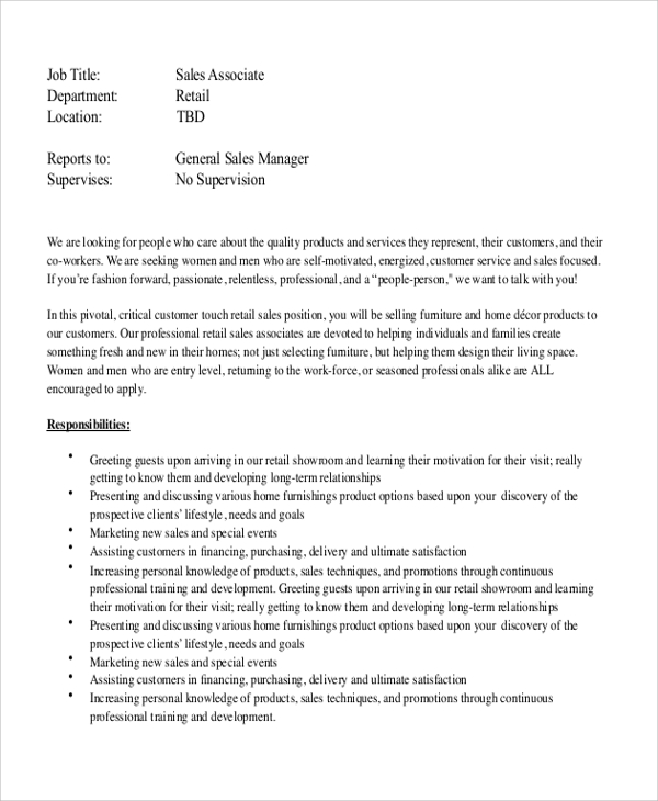 FREE 8 Sample Retail Job Description Templates In MS Word PDF