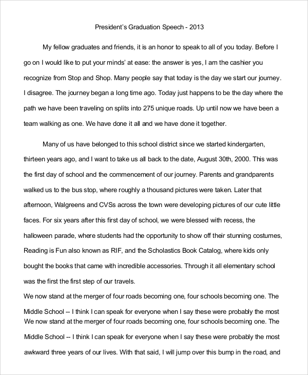 Graduation Speech For Elementary Student Sample PDF Template