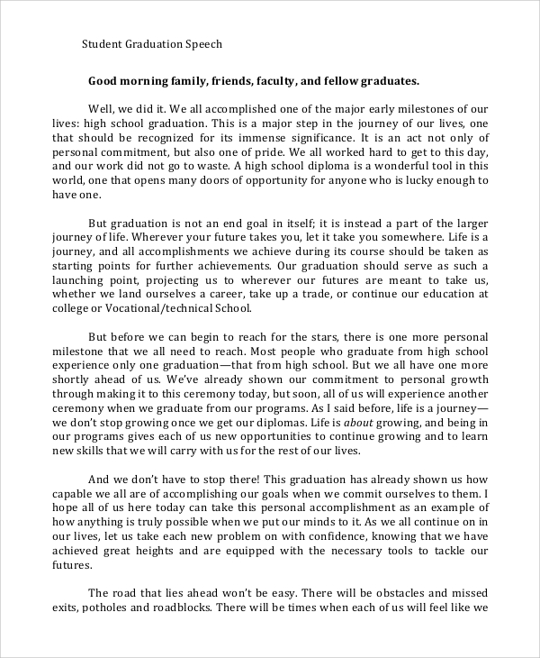 Graduation Speech For Elementary Student Sample PDF Template