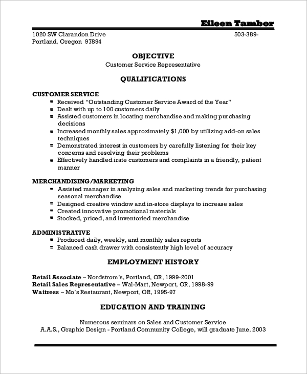 FREE 8 Sample Resumes For Customer Service In PDF FREE 8 Sample Resumes For Customer Service In PDF