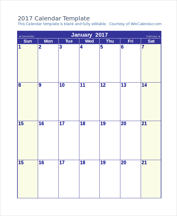 Printable Word Calendar