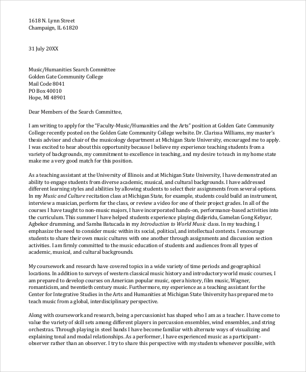 FREE 9 Sample Teaching Cover Letter Templates In MS Word PDF