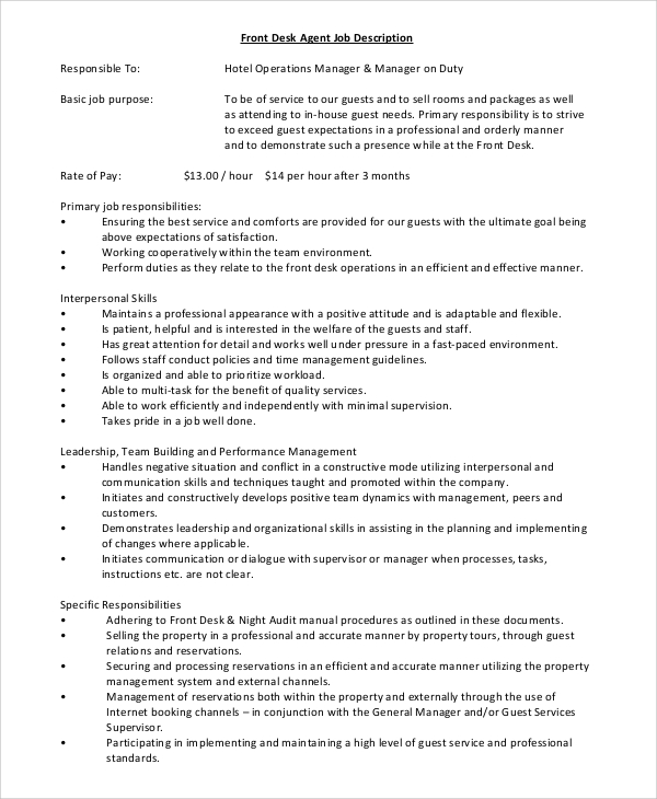 FREE 10 Sample Front Desk Job Description Templates In PDF MS Word