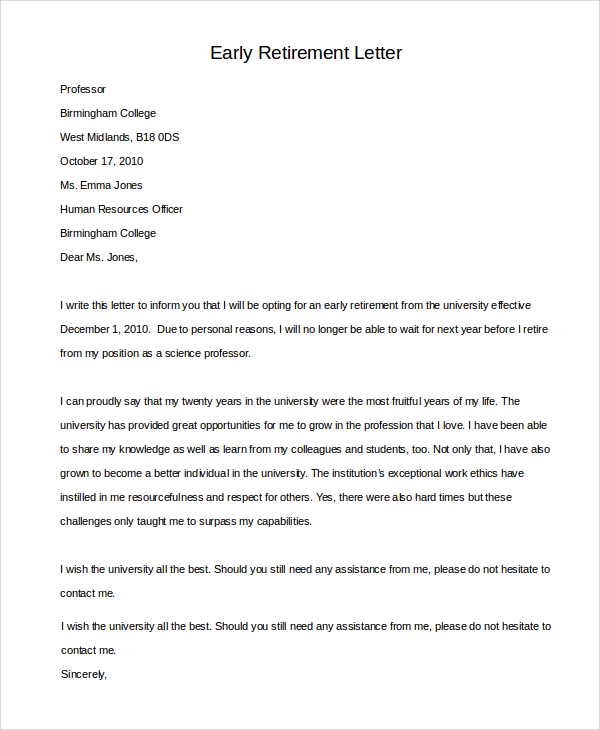 Resignation Letter Due To Retirement Collection Letter Template