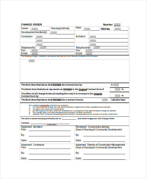 Sample Change Order Form 10 Examples In Word PDF