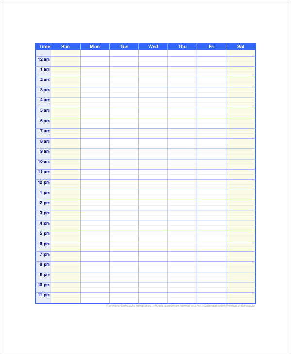 Weekly Calendar With Hours Printable