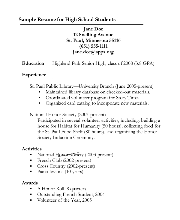 2021 High School Graduate Resume Template Fillable Printable Pdf 