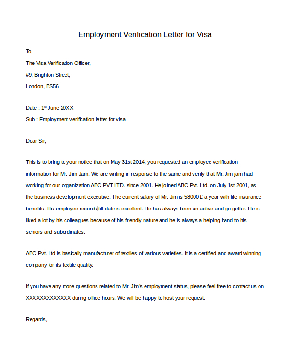 FREE 9 Sample Letter Of Employment Verification In PDF MS Word FREE 9 Sample Letter Of Employment Verification In PDF MS Word