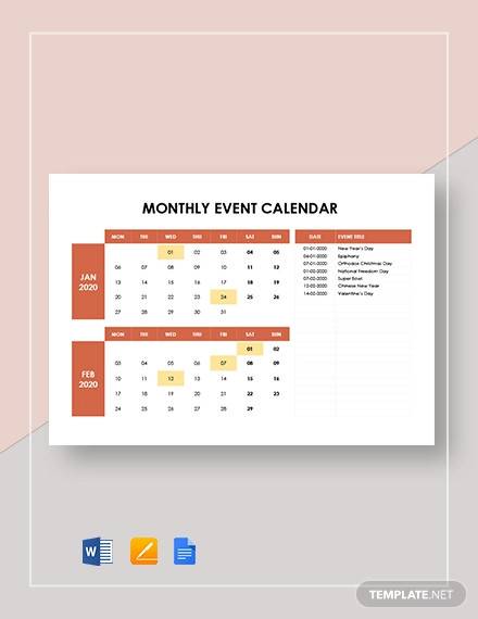 FREE 13 Printable Monthly Calendar Samples In PDF MS Word Excel 