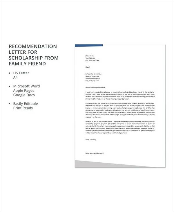 FREE 9 Sample Recommendation Letter For A Friend In PDF MS Word 
