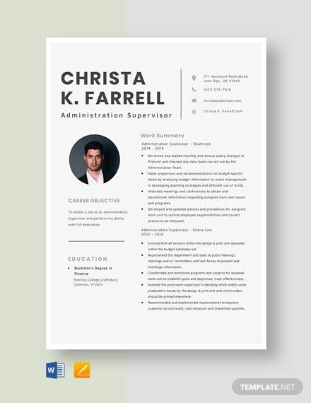 FREE 15 Sample Supervisor Resume Templates In PDF MS Word
