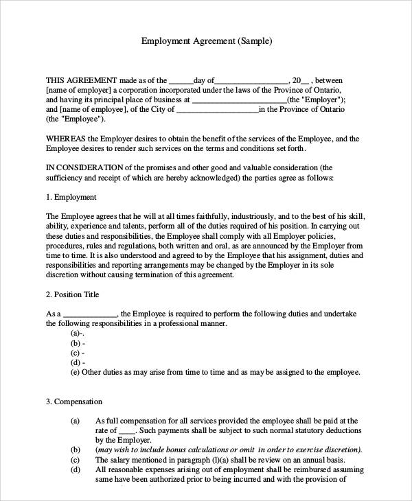 FREE 13 Standard Employment Contract Samples In MS Word Google Docs 