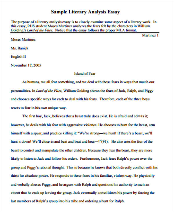 Example Of Introduction Paragraph For Literary Analysis