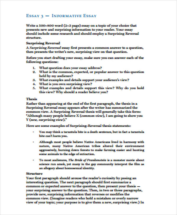 FREE 6 Sample Informative Essay Templates In MS Word PDF