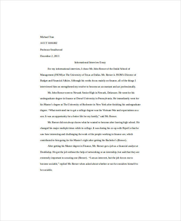 FREE 12 Interview Essay Samples In MS Word PDF