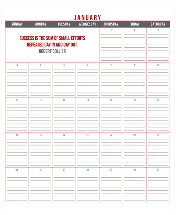 FREE 6 Printable Monthly Planner Samples In MS Word PDF