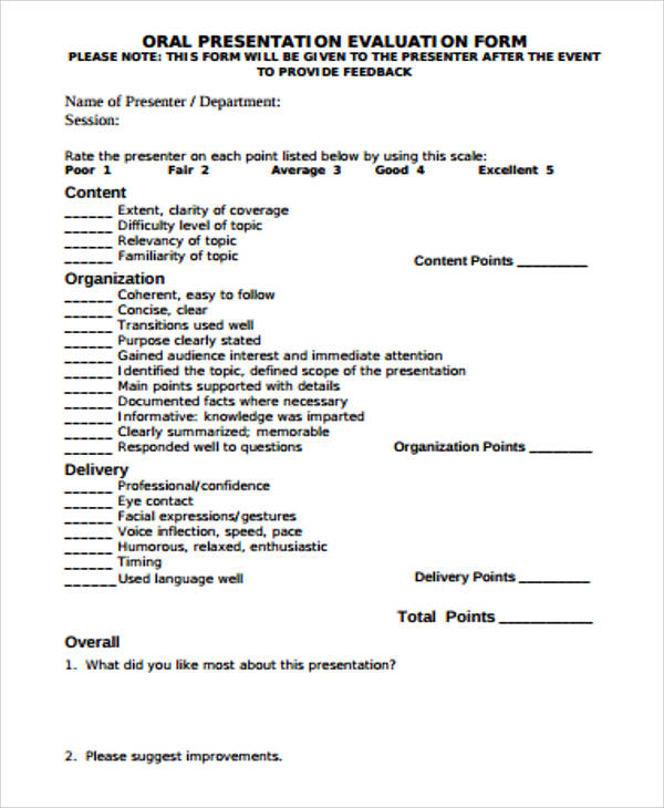 FREE 10 Sample Presentation Evaluation Forms In PDF