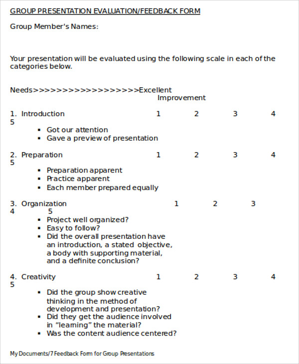 FREE 9 Sample Presentation Evaluation Forms In MS Word