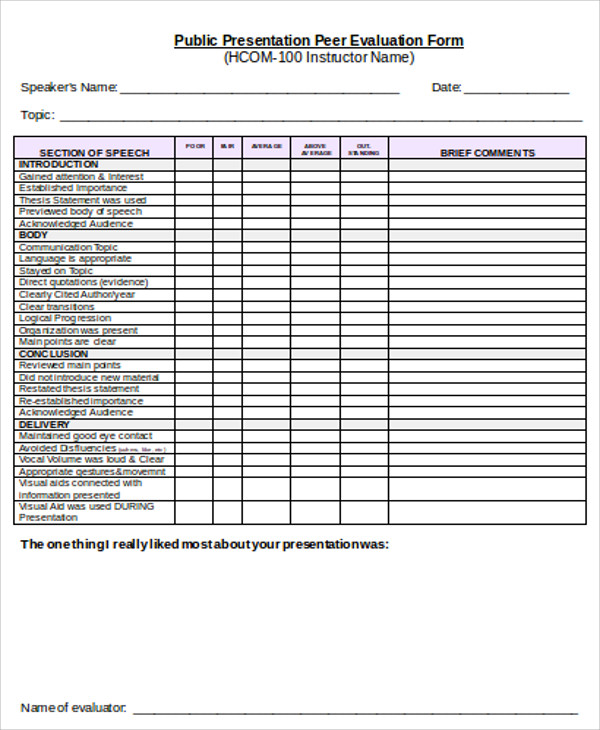 FREE 9 Sample Presentation Evaluation Forms In MS Word