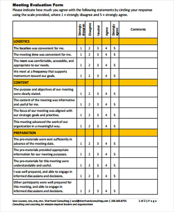 FREE 9 Sample Meeting Evaluation Forms In MS Word PDF
