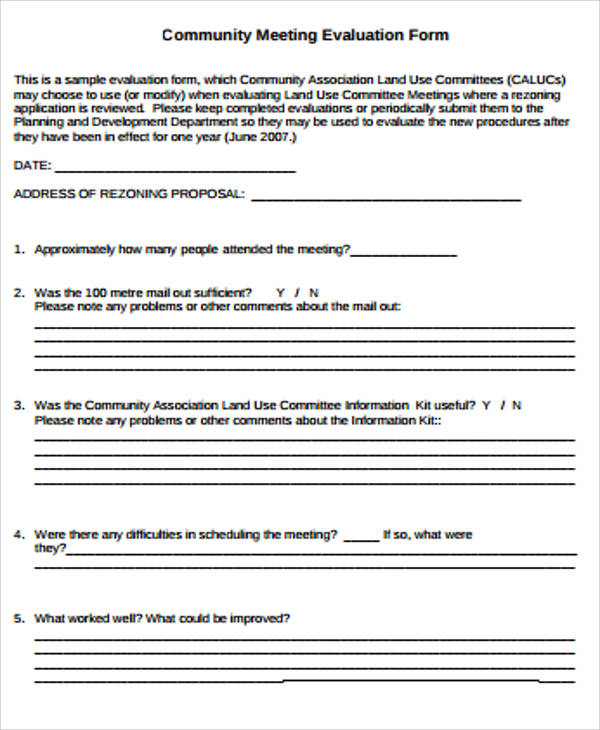 FREE 9 Sample Meeting Evaluation Forms In MS Word PDF