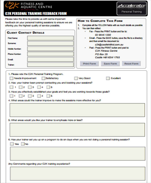 FREE 8 Sample Training Feedback Forms In MS Word PDF