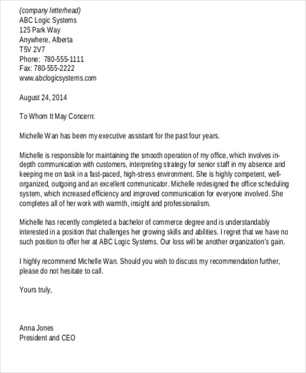 FREE 6 Sample Generic Letter Of Recommendation In MS Word PDF
